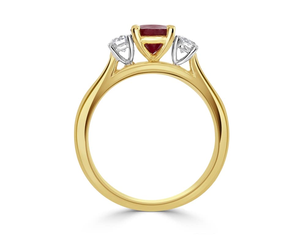 1 CT Round Created Ruby & Cubic Zirconia Three Stone Promise Ring 14k Yellow Gold Finish Ring Size-11