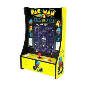 arcade1up pac man partycade 5 in 1 countertop arcade video game cabinet machine with 17 inch screen, coinless operation, and wall mounting hardware