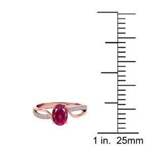 Aonejewelry 10K Oval Shape Created Ruby Diamond Ring In Rose, White & Yellow Gold, Best Valentinesday Gift