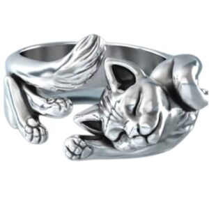 cute fortune cat design women opening rings silver color maneki neko finger band delicate stretchy kitten jewelry gift for girls