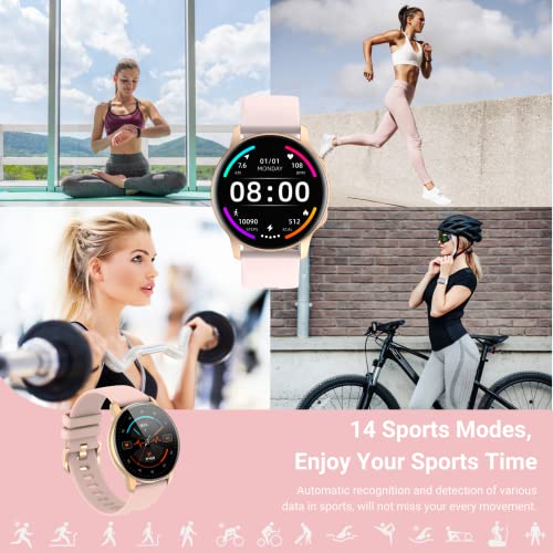 Holiday Smart Watches for Women, 1.32" AMOLED Touch Screen Ladies Fitness Watch with Heart Rate Monitor Sleep Step Counter Tracker Pedometer, IP68 Waterproof Smartwatch for Android iOS Phone