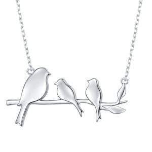 daochong 925 sterling silver 3 birds on a branch necklace mom and babies mother and children necklaces for women birthday christmas (3 birds - sterling silver)