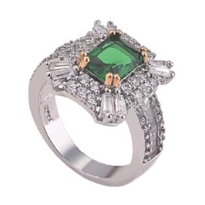 925 sterling silver ladies emerald zircon square princess ring cocktail ring square cut green gemstone cubic zirconia anniversary commitment ring cz eternity engagement wedding ring women's 566 (9)