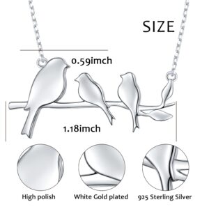 DAOCHONG 925 Sterling Silver 3 Birds on A Branch Necklace Mom and Babies Mother and Children Necklaces for Women Birthday Christmas (3 Birds - Sterling Silver)