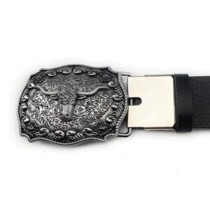 MULBA Vintage Style Alloy Belt Buckle American Cowboy Fashion Western 3D Engraved Cow Bull Head Belt Buckles (silver)