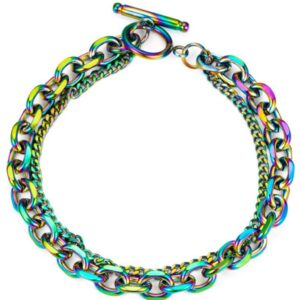 jude jewelers stainless steel classic plain double layer wedding statement cocktail party strand holiday birthday bracelet (rainbow)