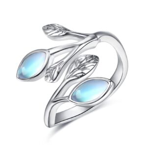 praymos 925 sterling silver leaf rings for women moonstone ring open adjustable wrap rings promise engagement wedding rings