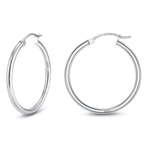 milacolato sterling silver hoop earrings 2mm thin hoop earrings 18k white gold plated click-top huggie hoops earrings small medium large hoop earrings for women 25mm