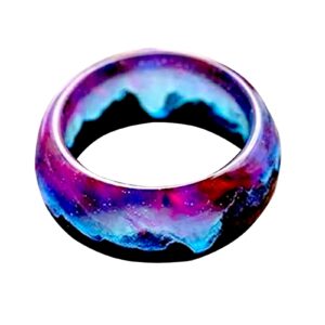 yltpajk wooden epoxy ring, wood resin ring, glow rings, luminous glow ring glowing in the dark, handmade wooden ring with mountain for man and woman (6, purple)