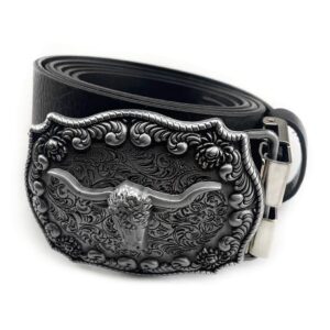 MULBA Vintage Style Alloy Belt Buckle American Cowboy Fashion Western 3D Engraved Cow Bull Head Belt Buckles (silver)