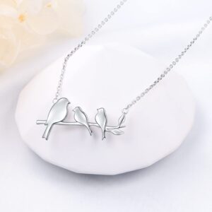 DAOCHONG 925 Sterling Silver 3 Birds on A Branch Necklace Mom and Babies Mother and Children Necklaces for Women Birthday Christmas (3 Birds - Sterling Silver)