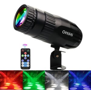 pinspot light for disco ball, ohihi 15w rgbw led pinspot beam spot lights, remote control spotlight dj stage lighting, for mirror ball club bar band show party