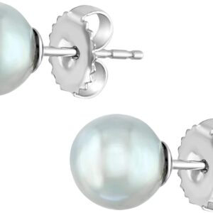 .925 Sterling Silver AAAA 7-8mm Natural Blue Round Japanese Akoya Cultured Pearl Solitaire Pushback Stud Earrings Natural Blue Color