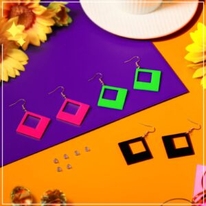 3 Pairs Women 80s Earrings Retro Neon Earrings Halloween Acrylic Drop Dangle Earrings Geometric Square Earrings for 1980s 80s Party Costume Accessory