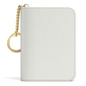 aiawoxc credit card holder for women, small rfid card wallet slim leather business card organizer case with zipper & keychain(white)