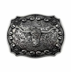 mulba vintage style alloy belt buckle american cowboy fashion western 3d engraved cow bull head belt buckles (silver)