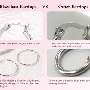 Milacolato Sterling Silver Hoop Earrings 2mm Thin Hoop Earrings 18K White Gold Plated Click-Top Huggie Hoops Earrings Small Medium Large Hoop Earrings for Women 25mm