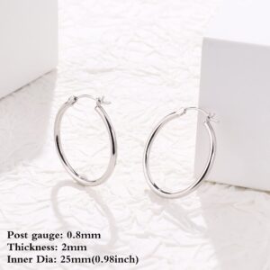 Milacolato Sterling Silver Hoop Earrings 2mm Thin Hoop Earrings 18K White Gold Plated Click-Top Huggie Hoops Earrings Small Medium Large Hoop Earrings for Women 25mm