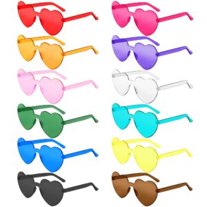 uratot 12 pairs heart shaped sunglasses rimless colorful heart glasses women transparent retro sunglasses for traveling shopping gift party accessories