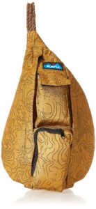 kavu mini rope sling pack with adjustable rope shoulder strap, tan topo