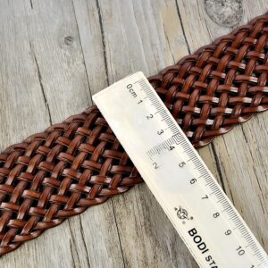 ANNULOYA 2 Inch Wide Leather Braided Belts for Women Hand Made Soft Woven Waistbands with Round Golden Pin Buckle (Brown)