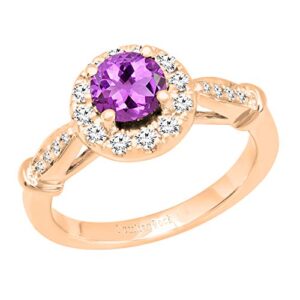 dazzlingrock collection 6 mm round amethyst & white diamond ladies bridal halo style engagement ring, 18k rose gold, size 8.5