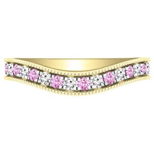 Dazzlingrock Collection Round Pink Sapphire & White Diamond Ladies Stackable Contour Guard Wedding Band, 14K Yellow Gold, Size 9.5