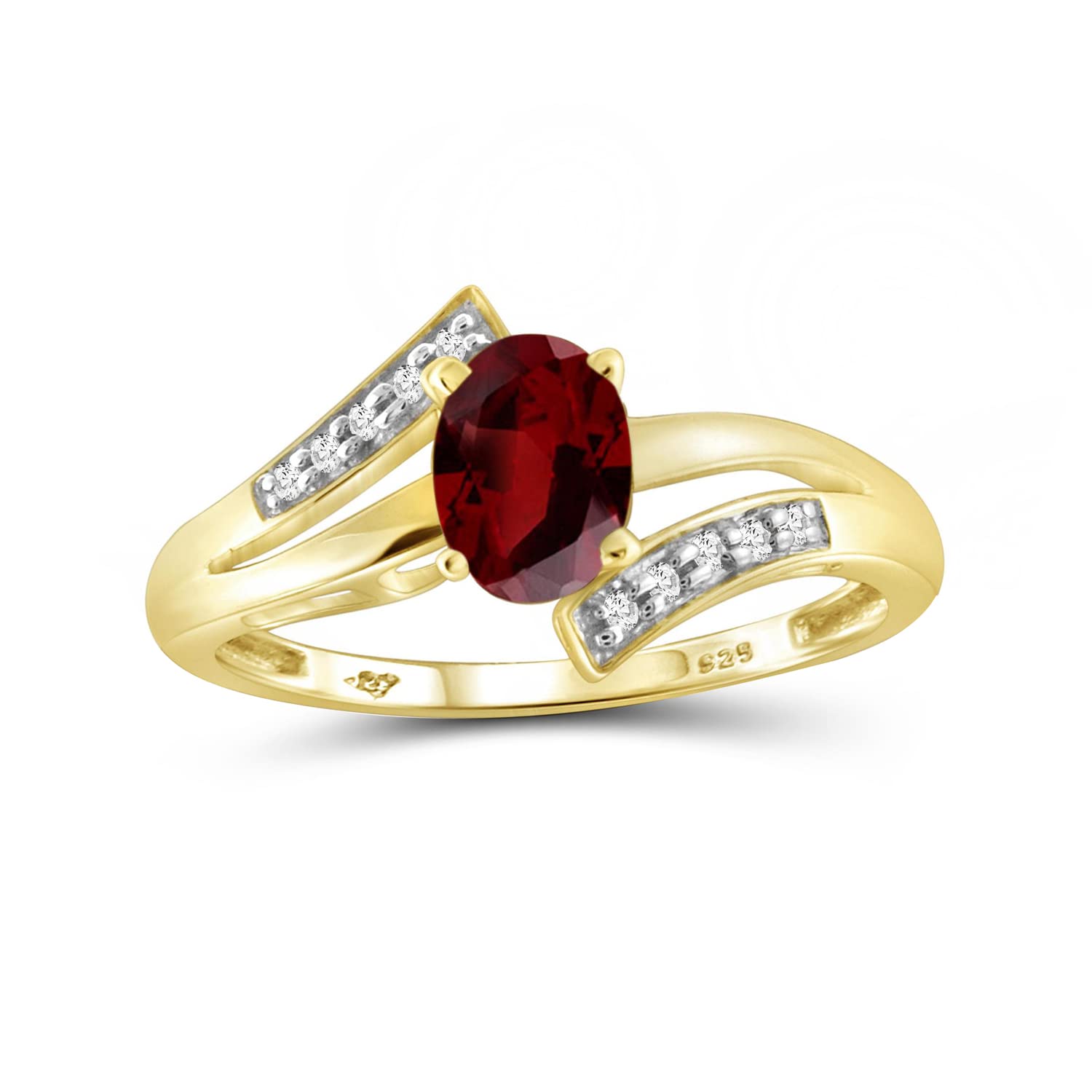 JEWELEXCESS 1.00 CTW Garnet & 1/20 Carat White Diamonds Ring in 14K Gold Over Silver