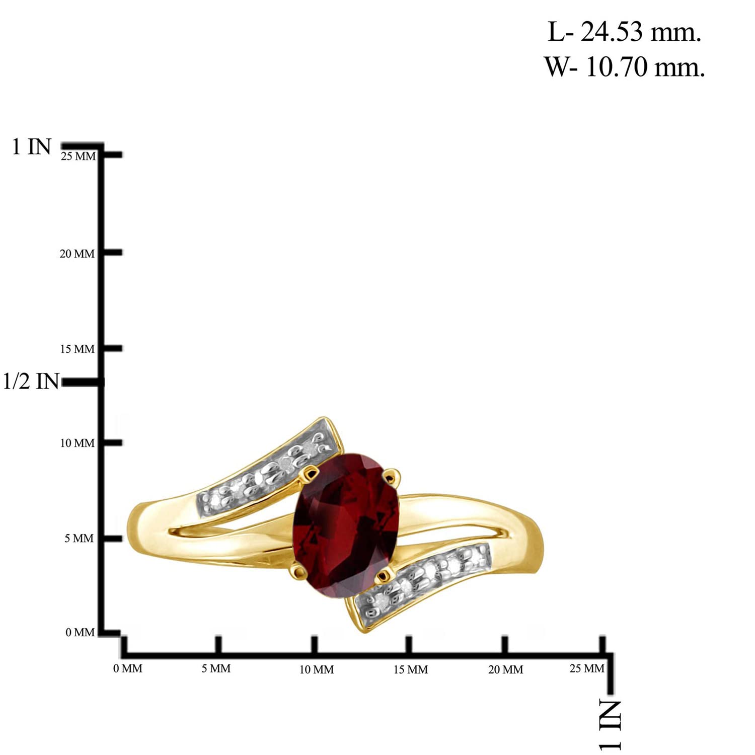 JEWELEXCESS 1.00 CTW Garnet & 1/20 Carat White Diamonds Ring in 14K Gold Over Silver