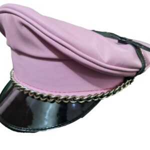 Real Leather Pink Leather Biker Peaked Muir Army Police Gay Chain Cap Party Hat, 7 1/4