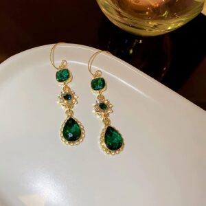 Girlssory Emerald Green Earrings Emerald Green Crystal Dangle Earring Drop Earrings Wedding Bridal Jewelry for Women (Style 2)