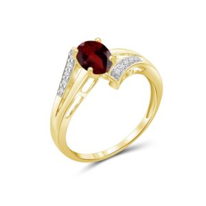 JEWELEXCESS 1.00 CTW Garnet & 1/20 Carat White Diamonds Ring in 14K Gold Over Silver