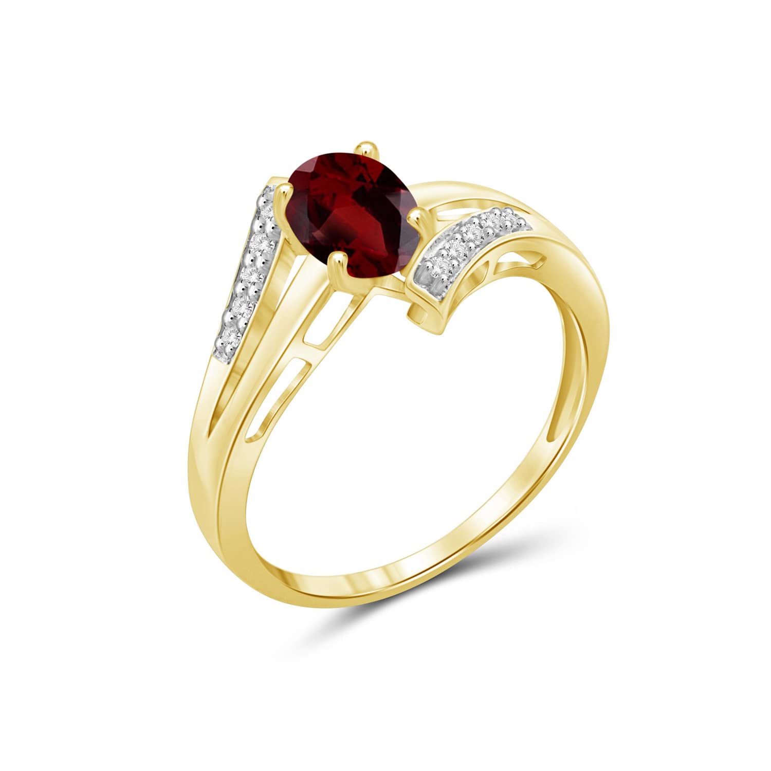 JEWELEXCESS 1.00 CTW Garnet & 1/20 Carat White Diamonds Ring in 14K Gold Over Silver