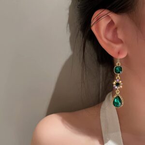 Girlssory Emerald Green Earrings Emerald Green Crystal Dangle Earring Drop Earrings Wedding Bridal Jewelry for Women (Style 2)