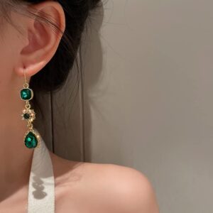 Girlssory Emerald Green Earrings Emerald Green Crystal Dangle Earring Drop Earrings Wedding Bridal Jewelry for Women (Style 2)