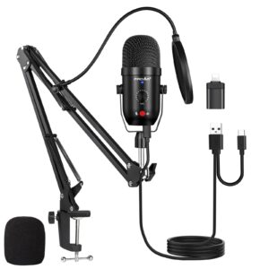 usb microphone for pc computer ps4 cardioid condenser asmr microphone kit metal podcast microphone for streaming gaming studio video recording youtube noise cancelling mic kit for laptop,phone,mac