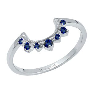 dazzlingrock collection round lab created blue sapphire guard curved wedding band for women in 10k white gold size 6