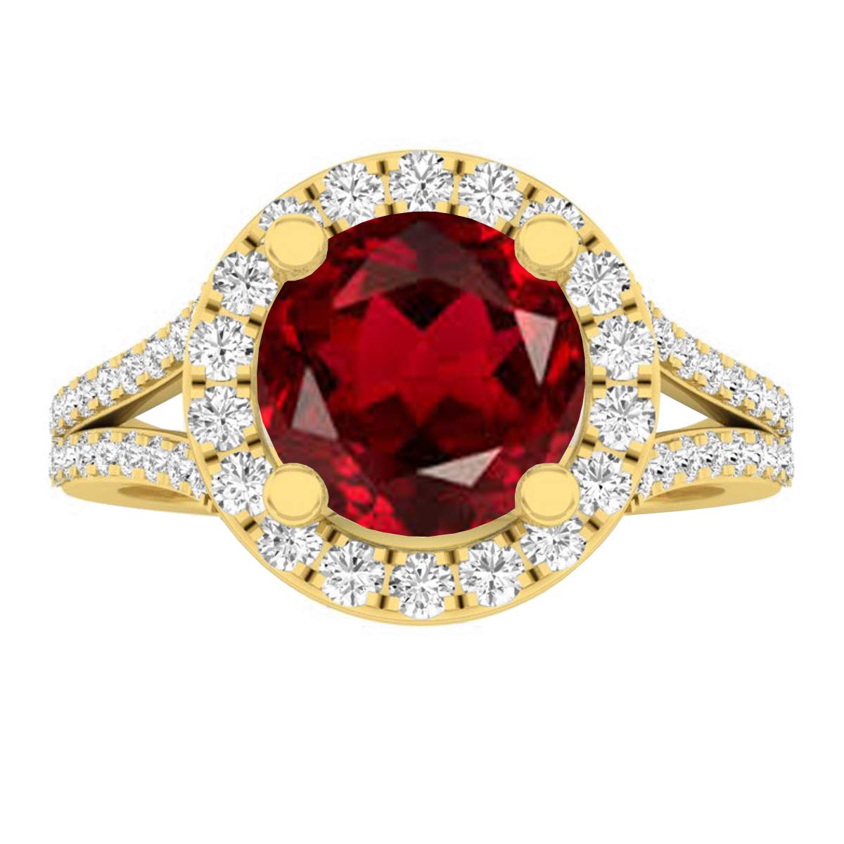 Dazzlingrock Collection 18K 8 MM Round Garnet & White Diamond Ladies Split Shank Halo Engagement Ring, Yellow Gold, Size 10