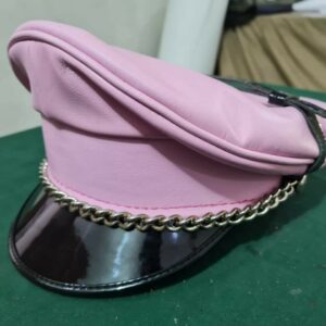 Real Leather Pink Leather Biker Peaked Muir Army Police Gay Chain Cap Party Hat, 7 1/4