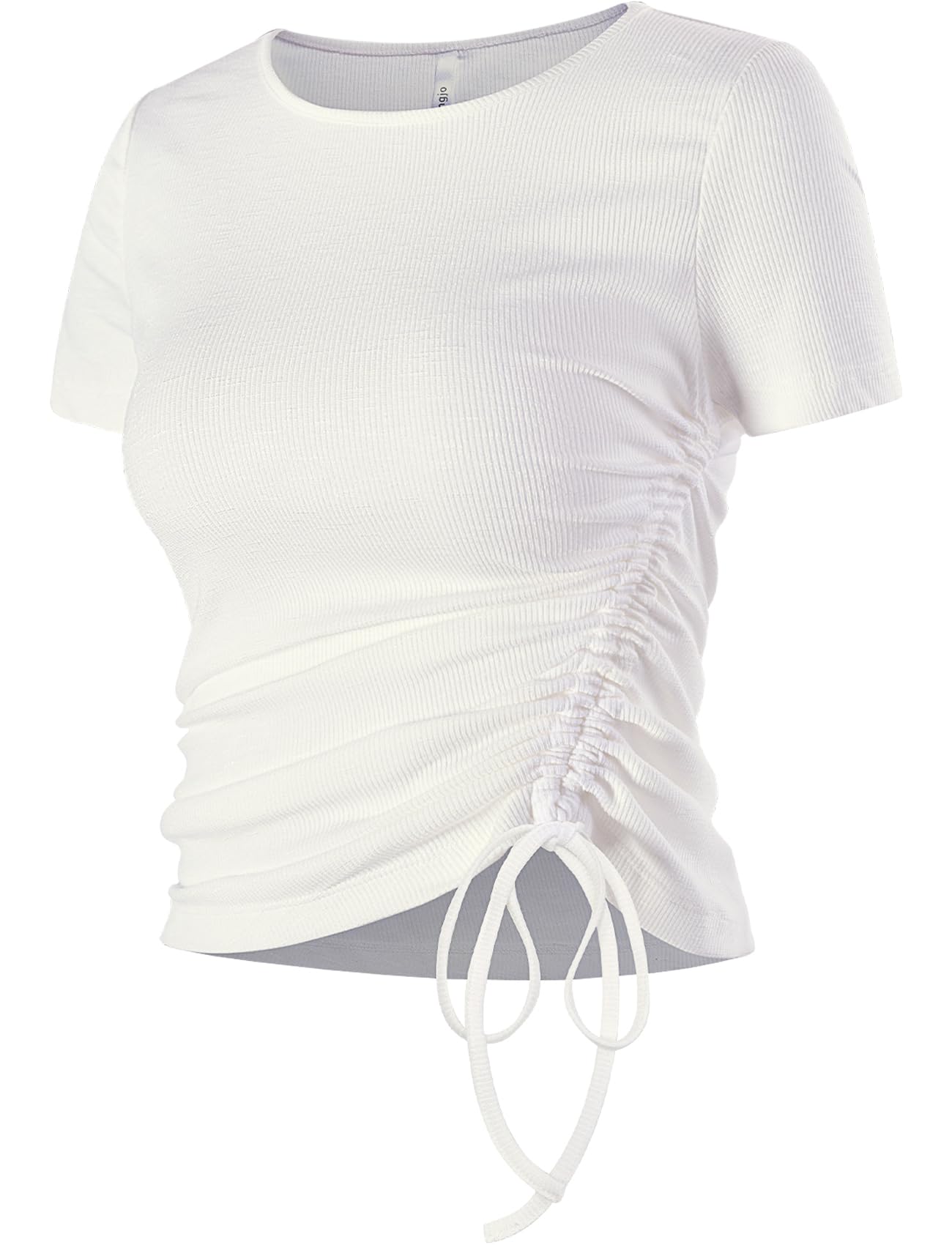 Athletic Tops for Women Short Sleeve,Workout Crop Top Fitted Yoga Shirt Drawstring Side Ruched(Off White-047,M)