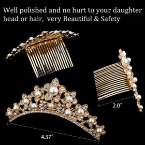 ANBALA Small Tiara Crown with Hair Comb, 3 Pack Mini Tiara Crown Princess Crystal Shiny Hair Accessories for 2 3 4 5 6 7 8 9 Years Girls Hair Dectoration Styling Cute Hair Accessories (Gold)