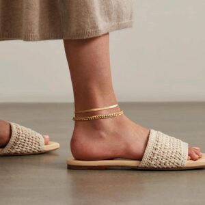 KissYan Gold Layered Ankle Bracelets for Women, Dainty 14k Gold Plated Layering Anklets Set Adjustable Fashion Cuban Link Snake Tennis Chain Ankles Summer Beach Foot Jewelry