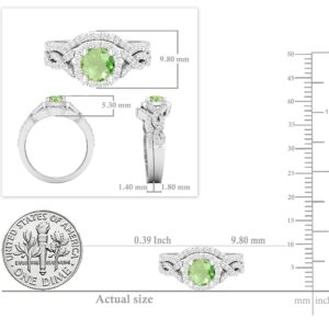 Dazzlingrock Collection 5.8mm Round Peridot & White Diamond Infinity Swirl Halo Wedding Ring Set for Women in 925 Sterling Silver Size 8