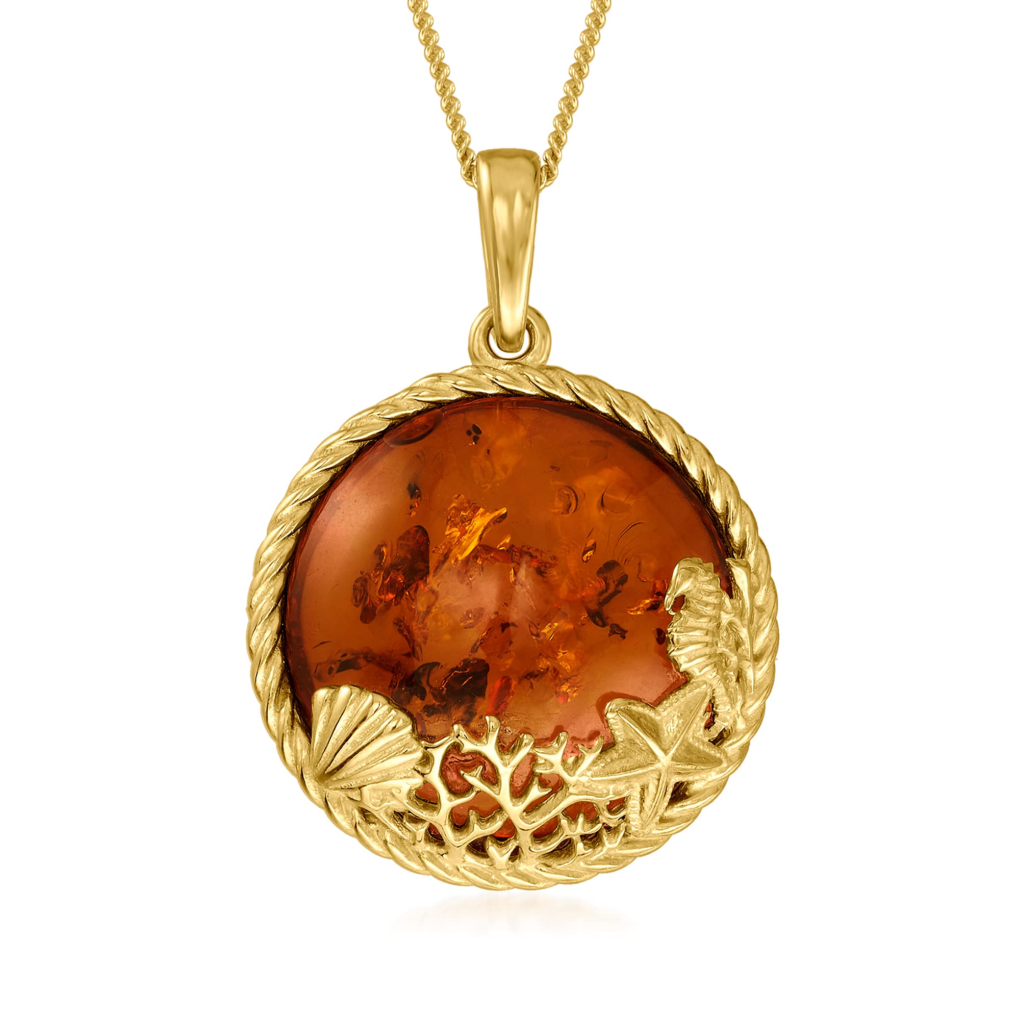 Ross-Simons Amber Sea Life Pendant Necklace in 18kt Gold Over Sterling. 18 inches