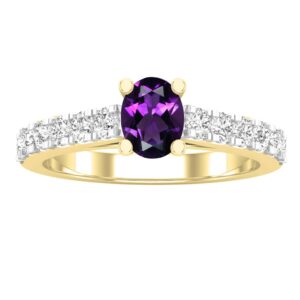 Dazzlingrock Collection 6X4 mm Oval Amethyst & Round White Diamond Engagement Ring for Women 18K Yellow Gold, Size 8.5