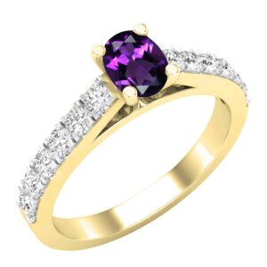 dazzlingrock collection 6x4 mm oval amethyst & round white diamond engagement ring for women 18k yellow gold, size 8.5