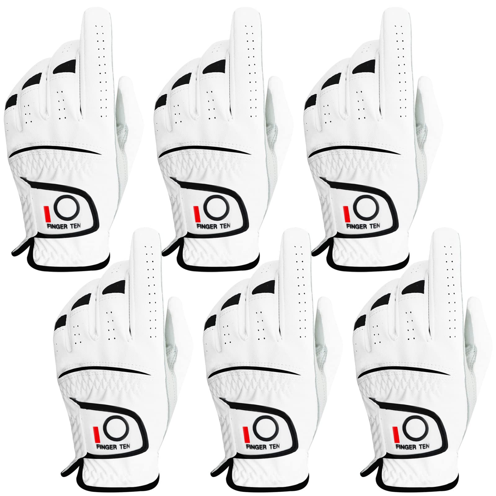 FINGER TEN Golf Gloves Men Left Right Hand Handed Golfer Value Pack (6 Pack, Small, Left)