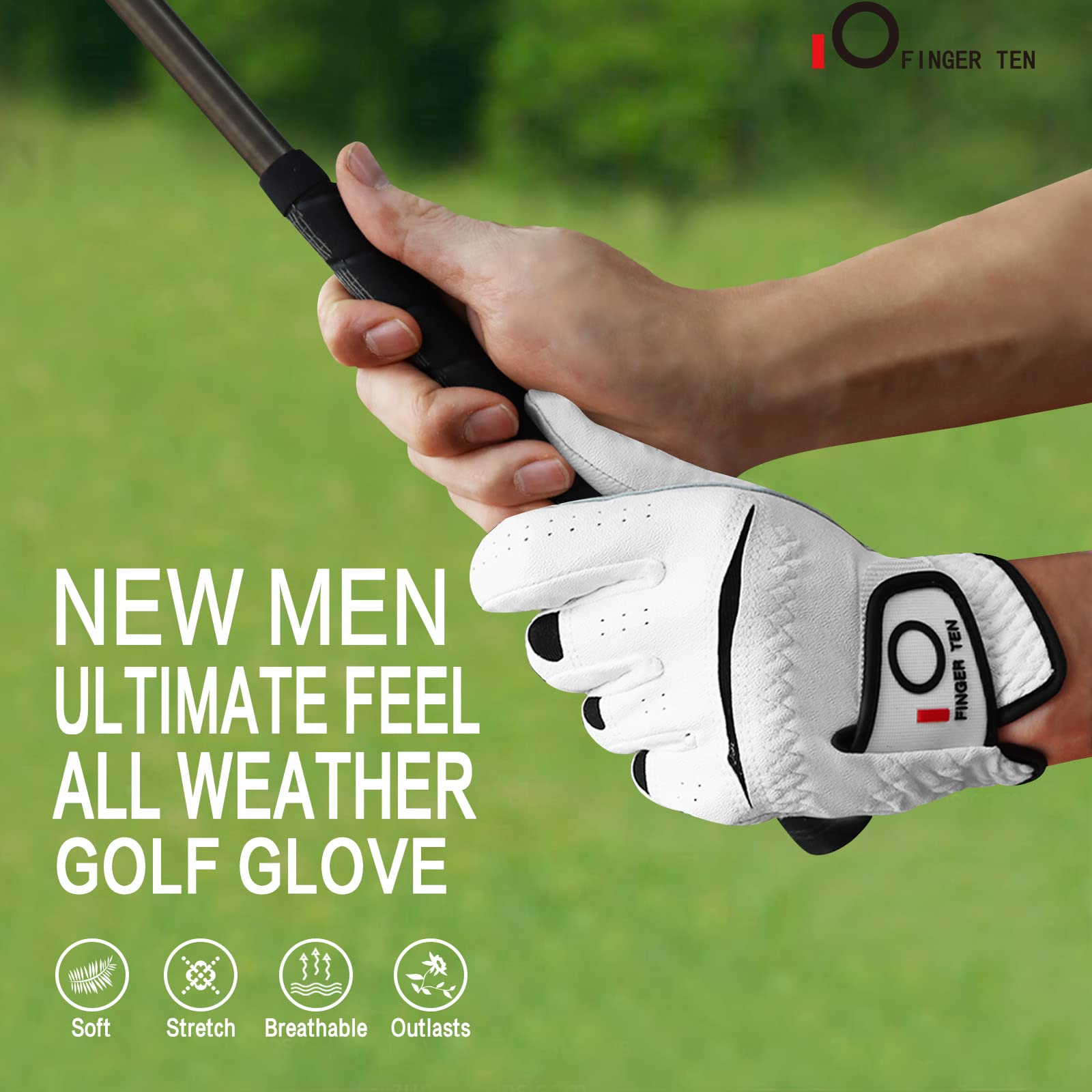 FINGER TEN Golf Gloves Men Left Right Hand Handed Golfer Value Pack (6 Pack, Small, Left)