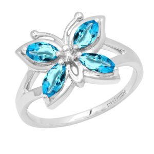 dazzlingrock collection 6x3 mm marquise blue topaz split shank cocktail butterfly ring for women 18k white gold, size 7