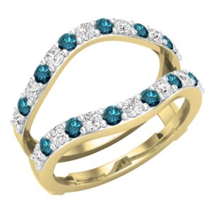 dazzlingrock collection 1.00 carat (ctw) round blue & white diamond enhancer guard wedding band for women 10k yellow gold, size 10